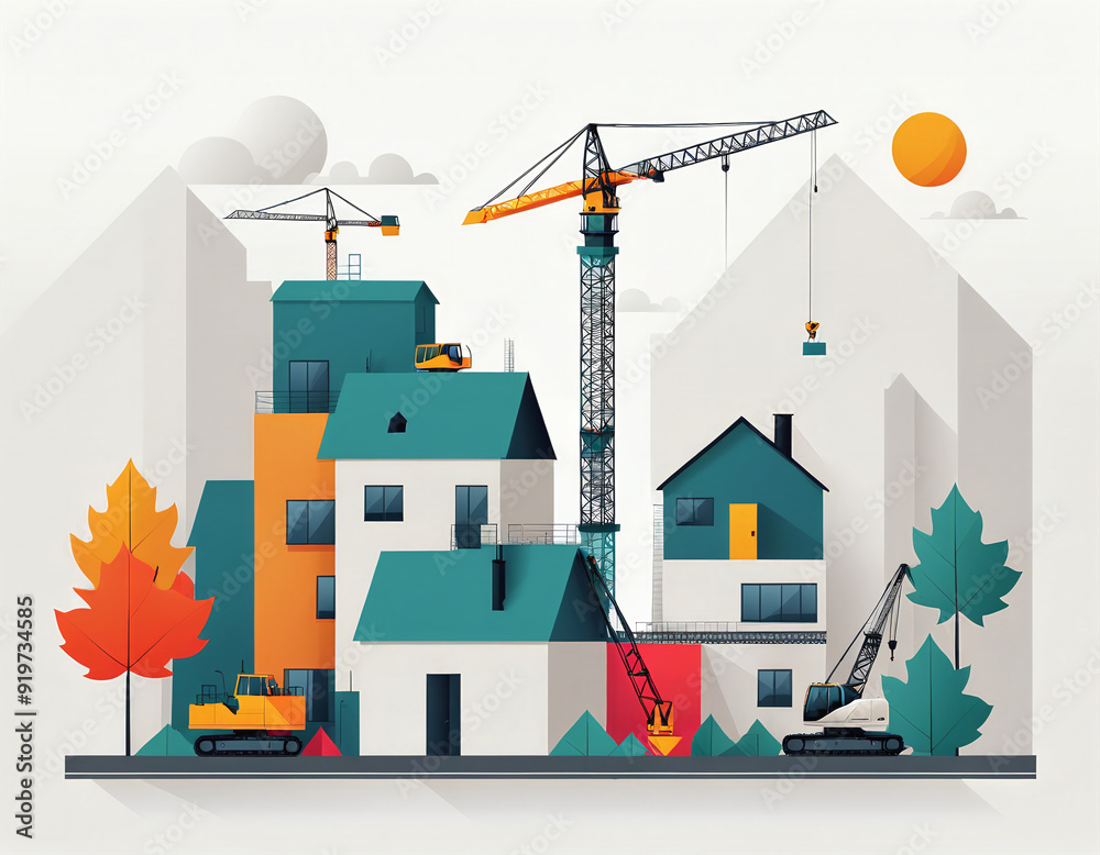 Illustrative graphic depiction of an inner-city construction site ...