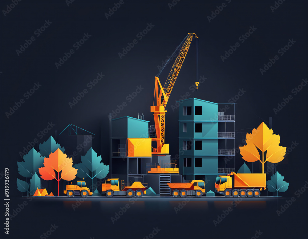 Illustrative graphic depiction of an inner-city construction site ...