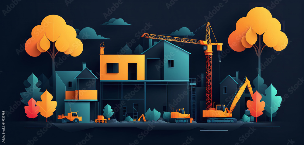 Illustrative graphic depiction of an inner-city construction site ...
