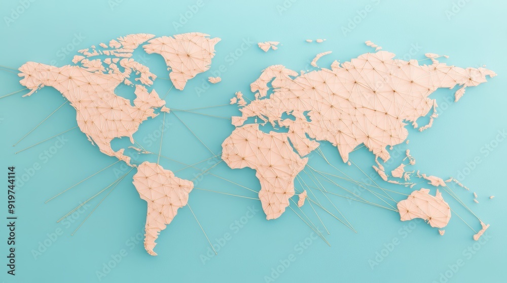 A detailed world map with highlighted trade routes and major shipping ...