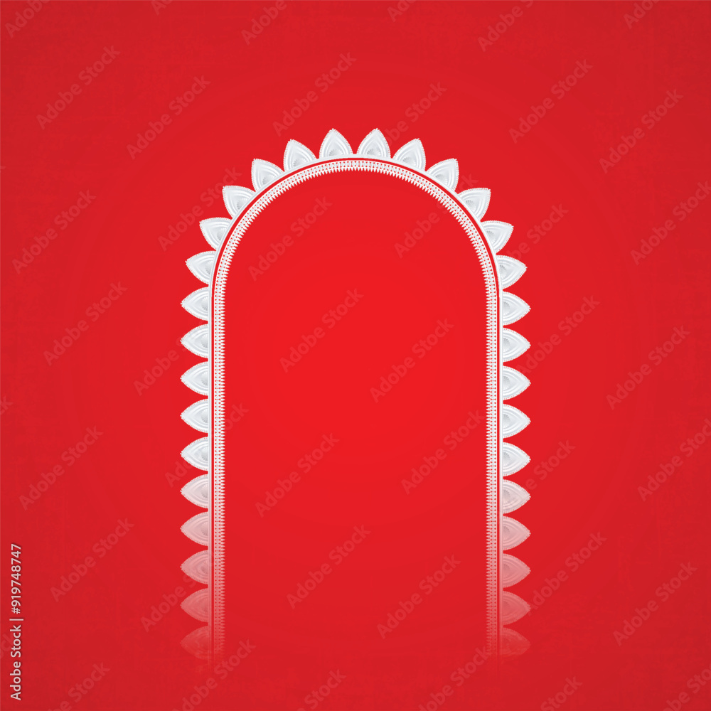 Durga Puja, Frame, Border, arch gateway on vibrant red background ...