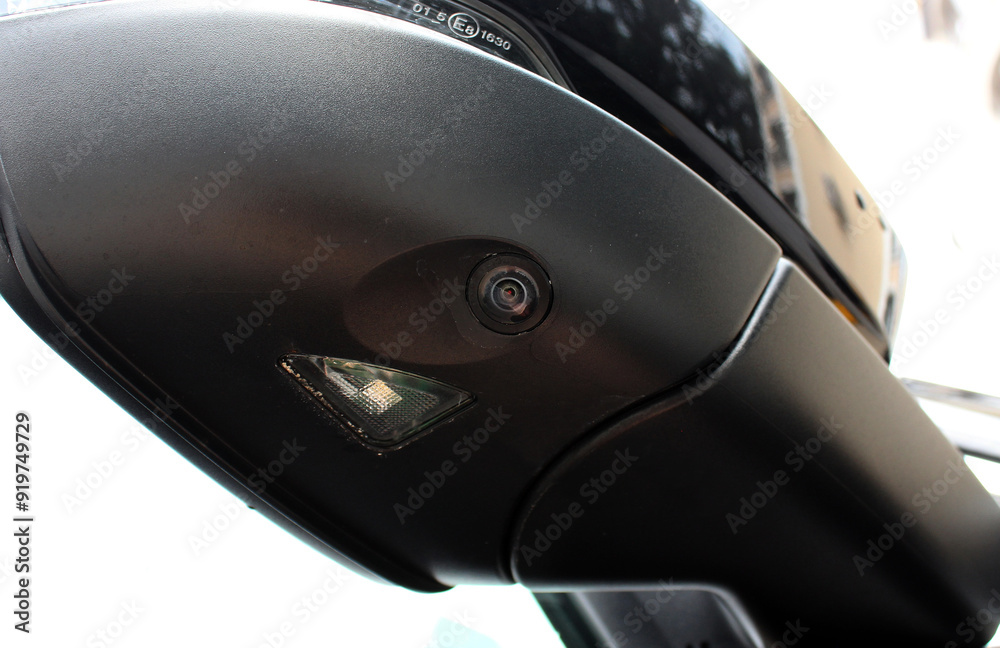 Camera in the side mirror. Mirror camera of the car, the camera helps ...