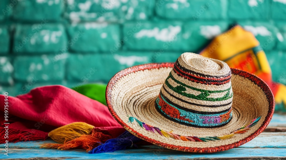 Colorful Mexican sombrero with multicolored and traditional. Concept of ...