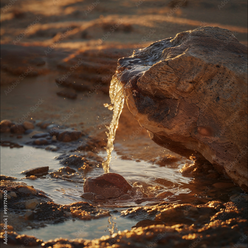 Water miraculously flowing from a rock based on the Old Testament bible ...