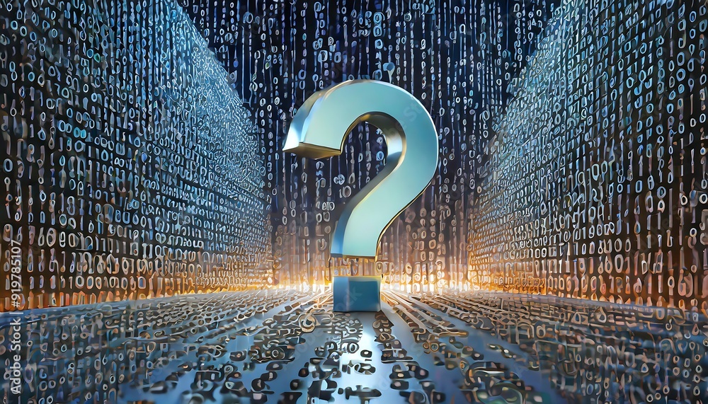 Digital 3d Question Mark Embedded With Binary Code Representing Ai In Question Answering