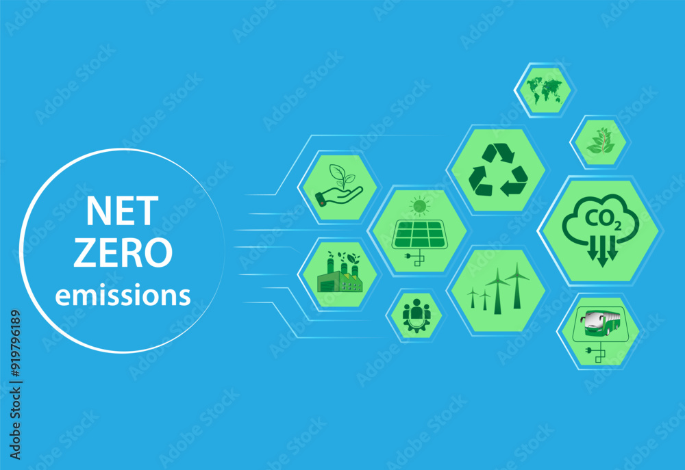Net zero emissions concept. Climate and eco friendly energy in the ...
