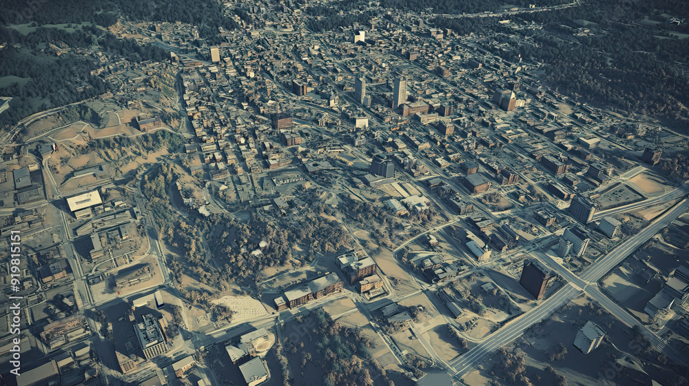 Technical aerial visual, 3D LiDAR GIS aerial map satellite scan model ...