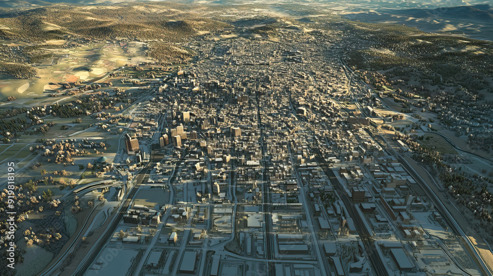 Technical aerial visual, 3D LiDAR GIS aerial map satellite scan model ...