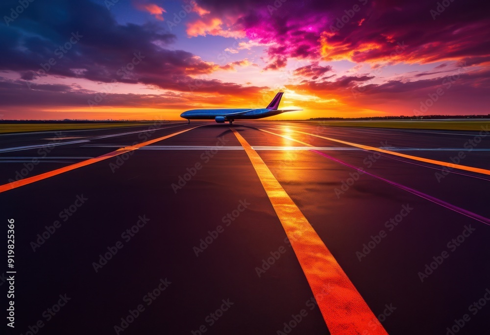 vibrant airport runway under radiant sunset sky stunning colors ...