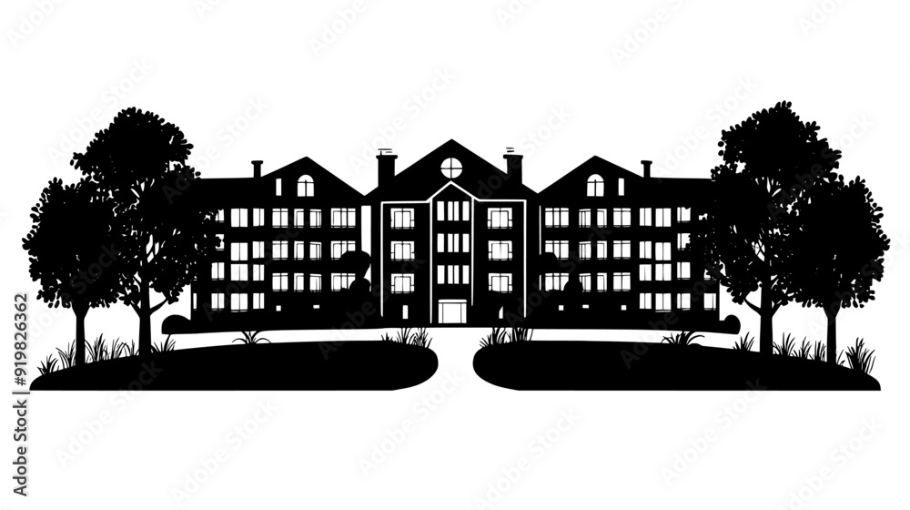 Nursing home with residential rooms, common areas, and landscaped ...