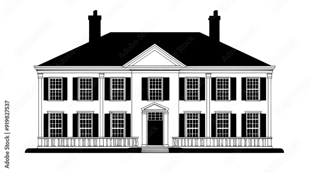 Well-preserved colonial-era mansion with symmetrical windows and a ...