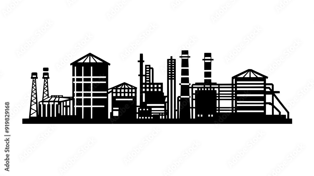 Structure with heavy machinery, flanked by silos and network of ...