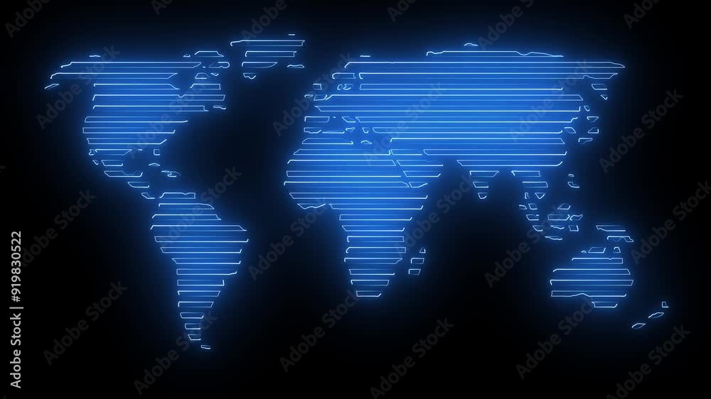 Neon line world map outline. Dynamic mapping of the contours of the ...