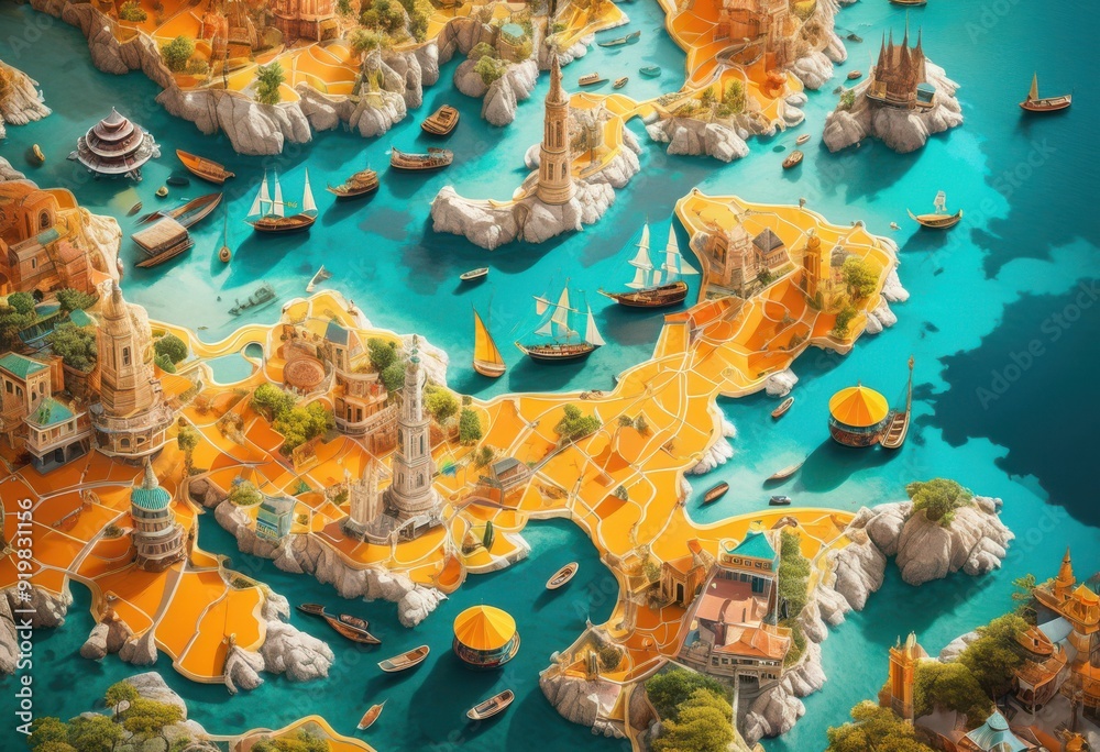 vibrant travel itinerary highlighted colorful map detailed destinations ...