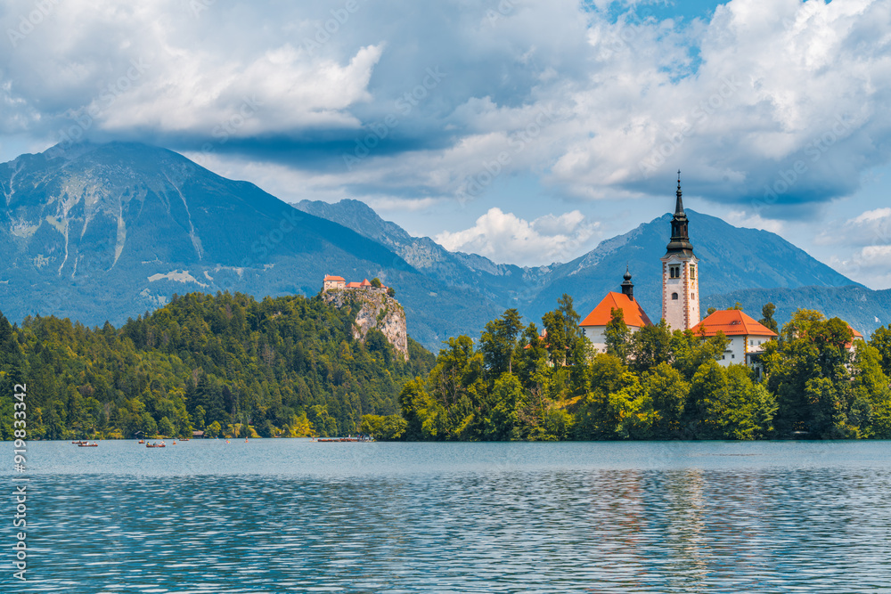 The famous and beautiful lake Bled with it’s signature small Bled ...