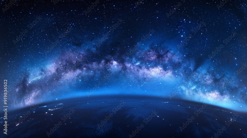 Stunning view of the Milky Way galaxy over Earth. Beautiful night sky ...