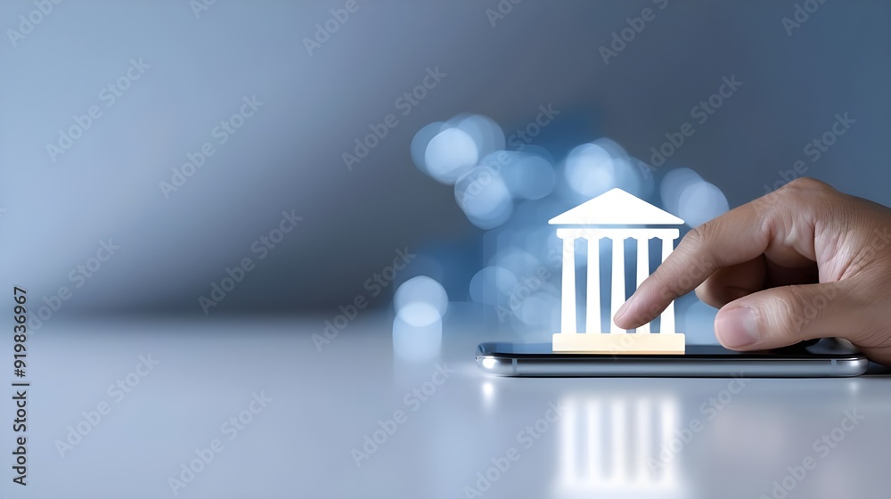 A person using a mobile banking app on their smartphone, clean and user ...