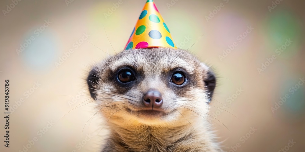 Cute baby Meerkat wearing a birthday hat , Meerkat, cute, happy ...