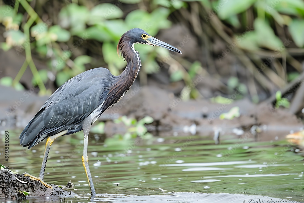 Zigzag Heron Zebrilus undulatus standing at the water's edge in the Amazon rainforest Stock ...