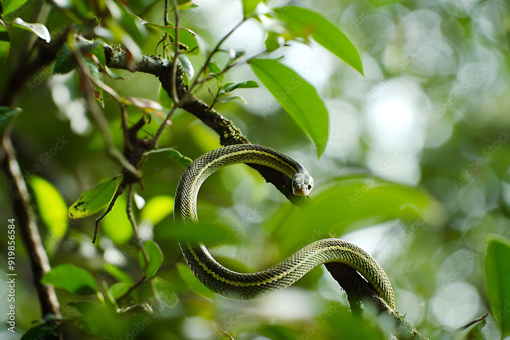 Amazonian Whip Snake Chironius carinatus slithering through the trees ...