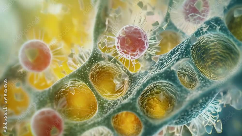 An in-depth view of tree cells captured under a microscope reveals intricate vascular tissue ...