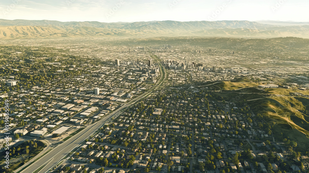 Technical aerial visual, 3D LiDAR GIS aerial map satellite scan model isolated, showing San Jose ...