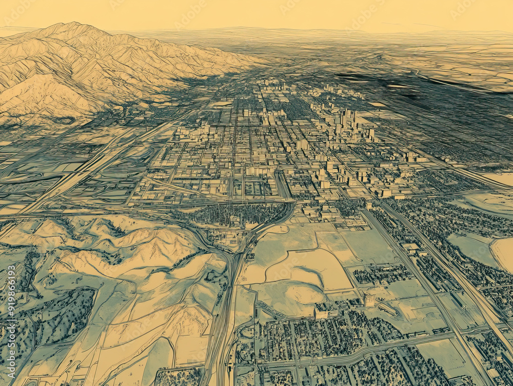 Technical aerial visual, 3D LiDAR GIS aerial map satellite scan model ...