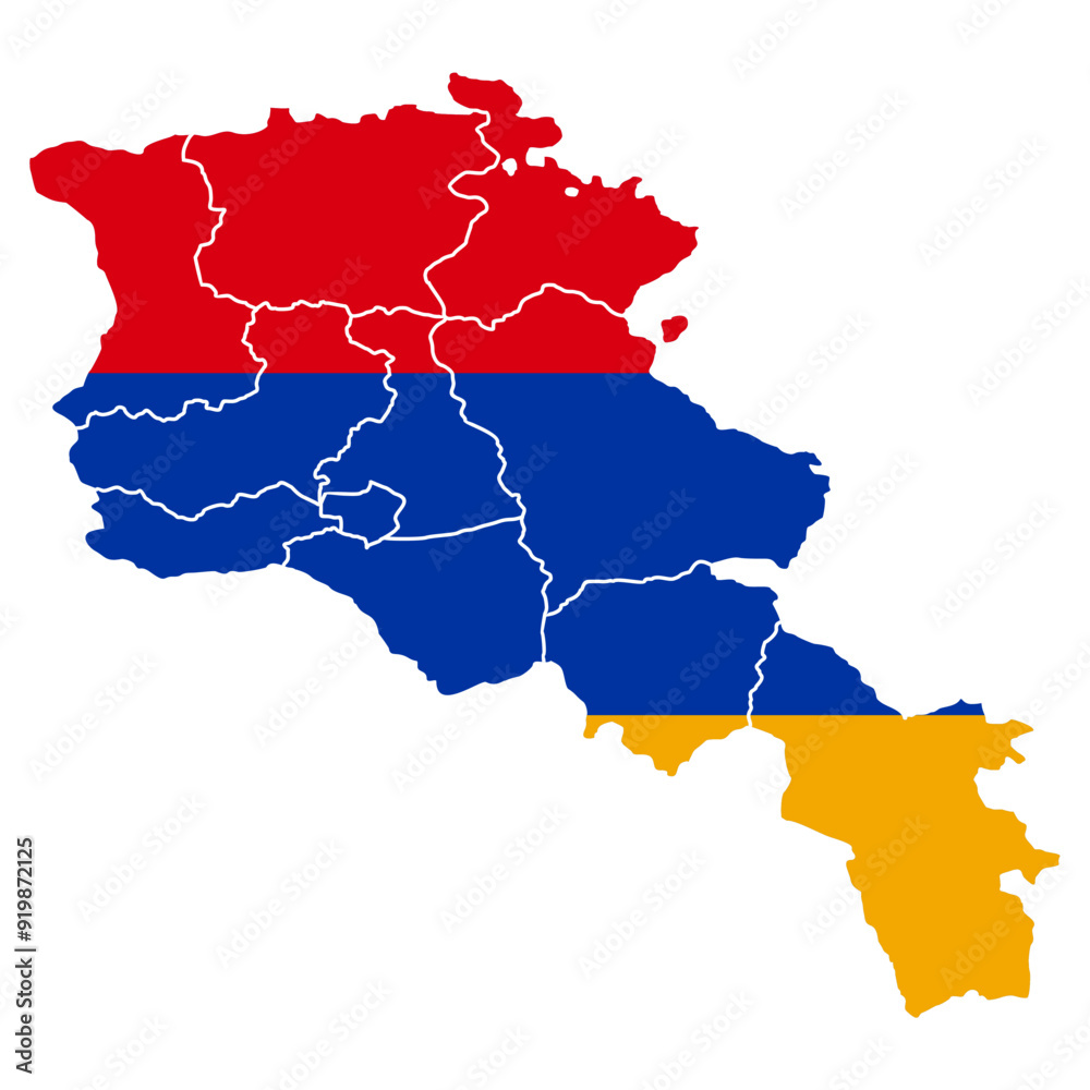 Colors of the Armenian flag on a map of Armenia with territorial ...