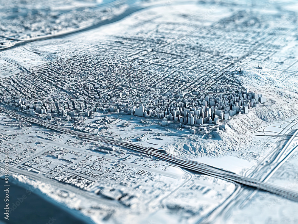 Technical aerial visual, 3D LiDAR GIS aerial map satellite scan model ...