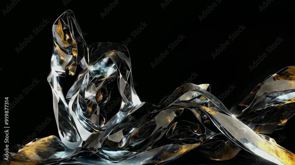 A futuristic metallic sculpture depicts a reclining human figure in a ...