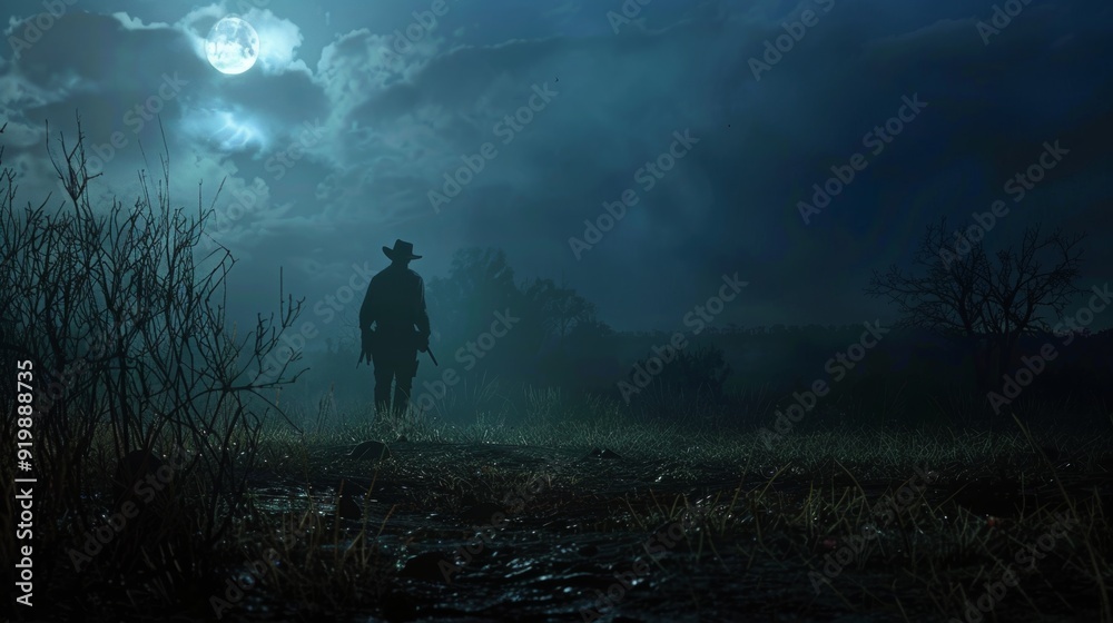 Mysterious Wild West Cattle Rustler Under Moonlit Sky - Perfect for ...