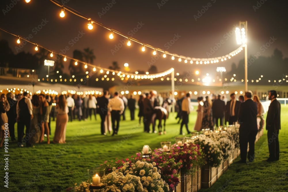 Elegant Evening Horse Racing Event with Guests in Formal Attire and ...