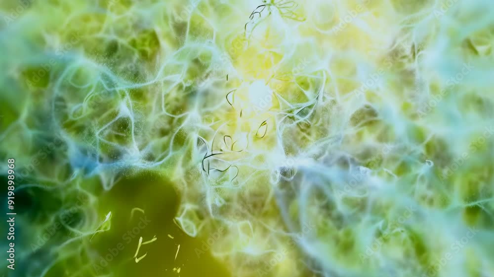 This image shows a close-up of plant cells under a microscope. Visible ...