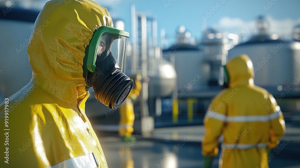 Generate a photo realistic image of workers training on chemical ...