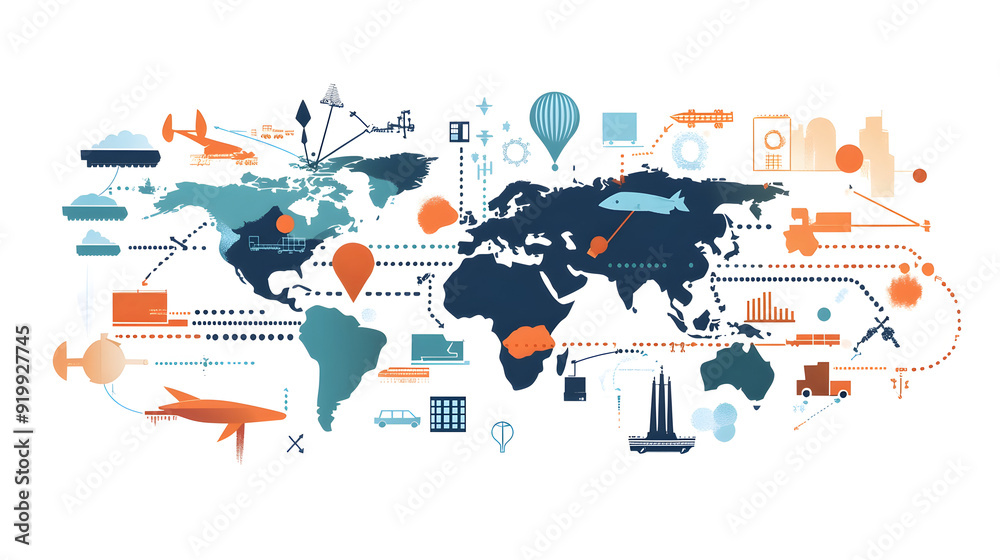 Global Trade Impact Shown by International Trade Routes and Goods Flow ...