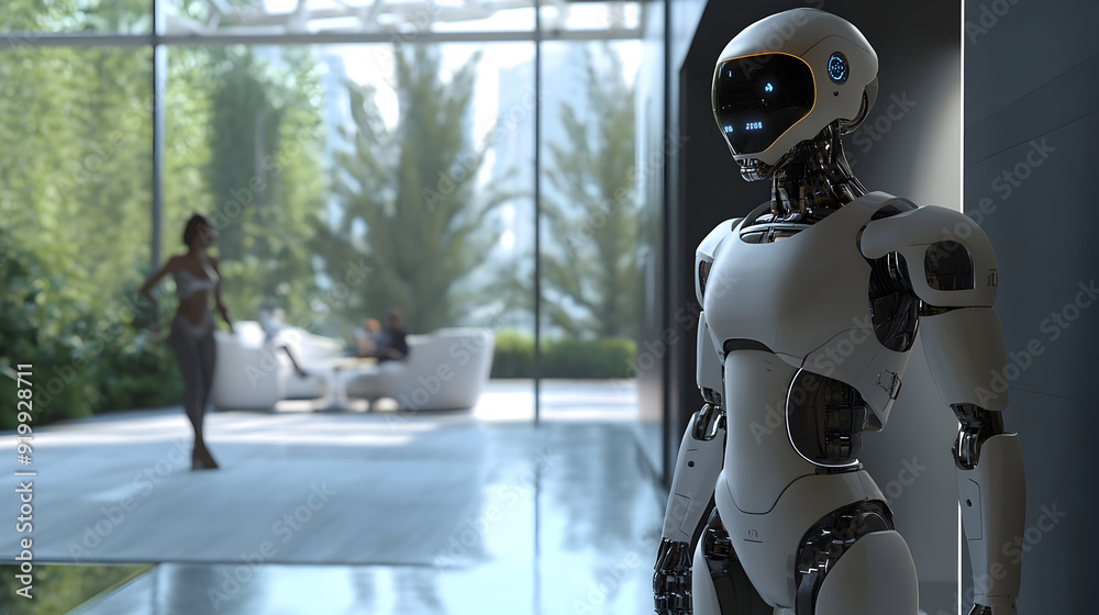 Humanoid Robots Interacting with Humans - A visual of humanoid robots engaging in daily tasks ...