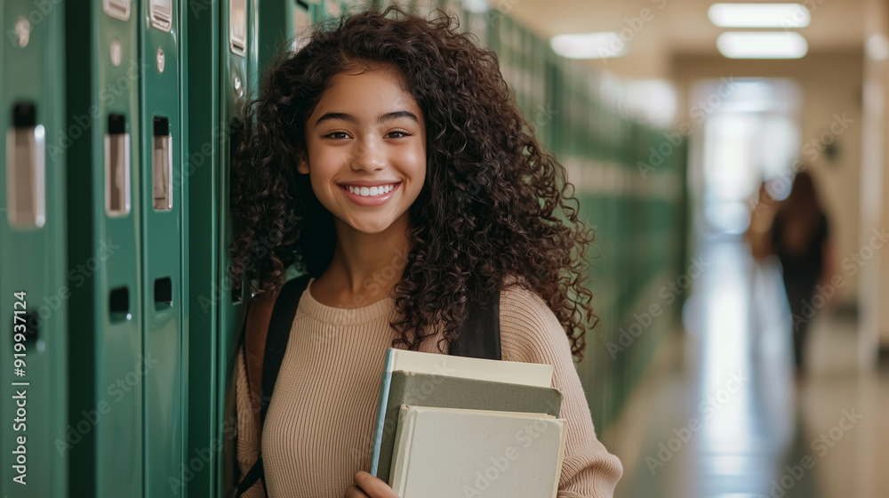 A beautiful teenage girl with beautiful hair, casually leaning against ...