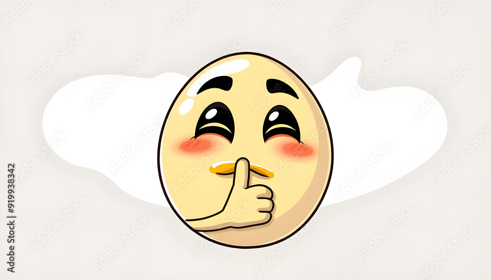 image of egg yolk cartoon with a shushing face, finger over pursed lips ...
