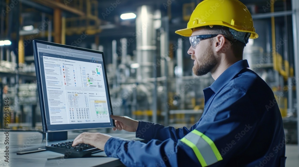 Generate a photo realistic image of an employee reporting a safety ...