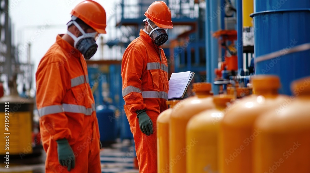 Generate a photo realistic image of workers training on chemical ...