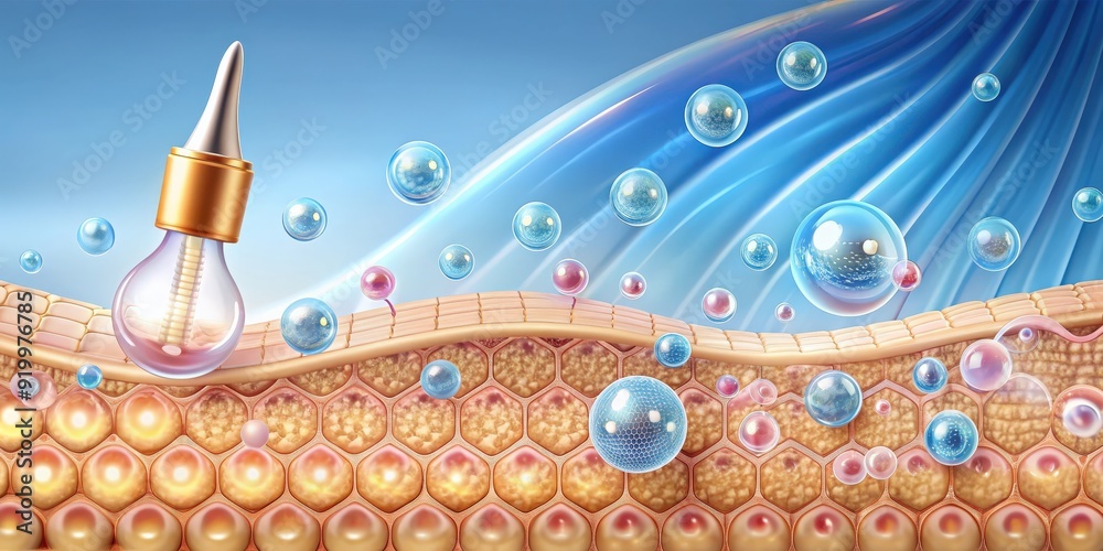 rendering of a skin cell receiving serum molecules to reduce saggy skin ...