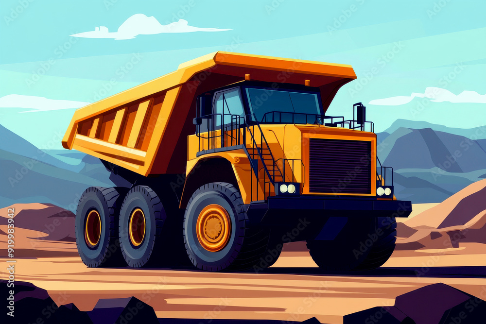 Surface mining flat design front view desert theme cartoon drawing ...