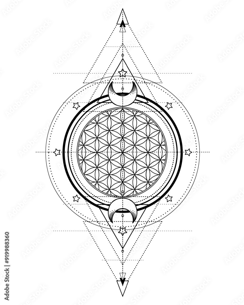 Eye with sacred geometry symbol tattoo design. Seed of Life. Ancient ...