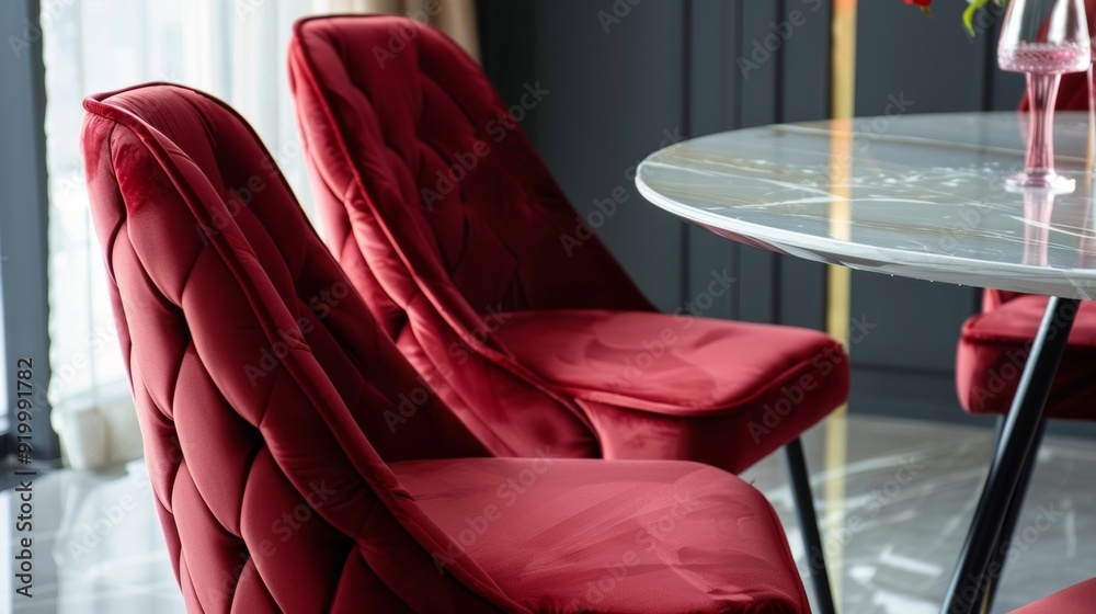Featuring a unique tufted back design these maroon velvet dining chairs ...