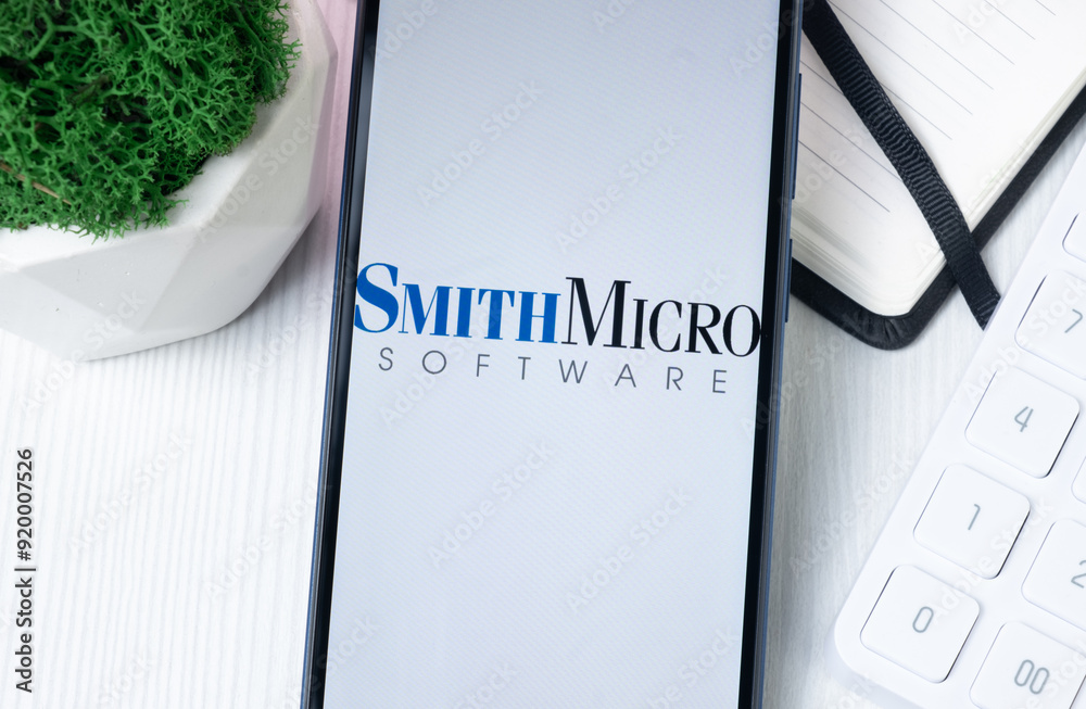 New York, USA - 1 August 2024: Smith Micro Software Logo on Phone Screen, Company Icon on ...