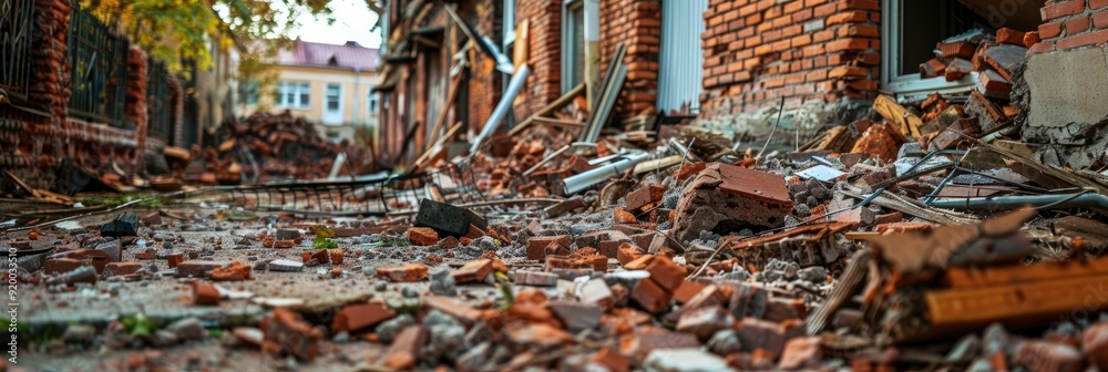 Debris and scattered building materials on the ground following the ...