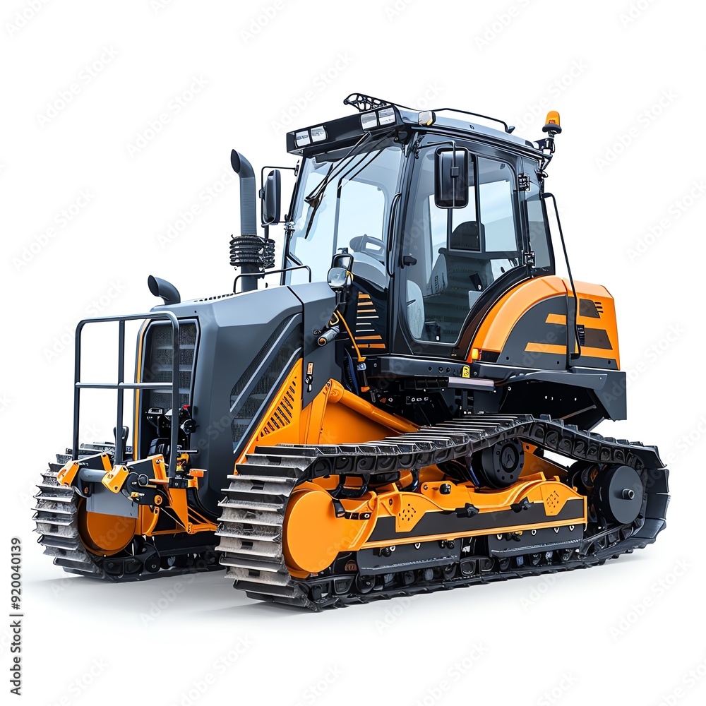 Compact skidsteer loader with rubber tracks, isolated on a white ...