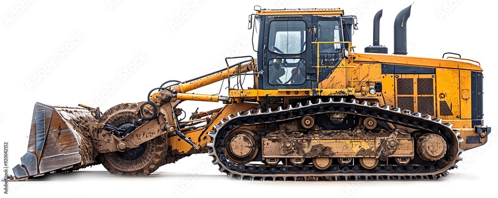 Large grader with a ripper attachment, isolated on a white background ...