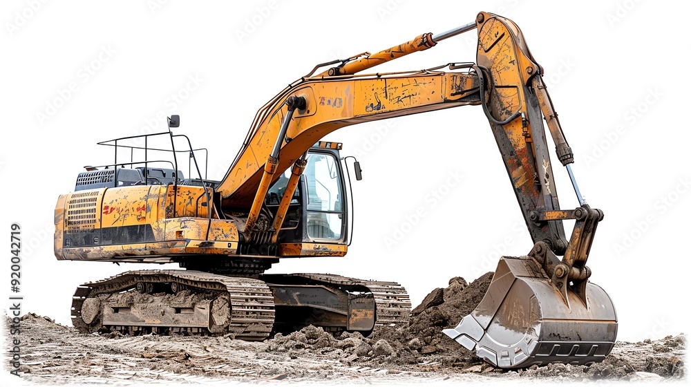 Rotating excavator with a 360degree boom, isolated on white, photo of ...