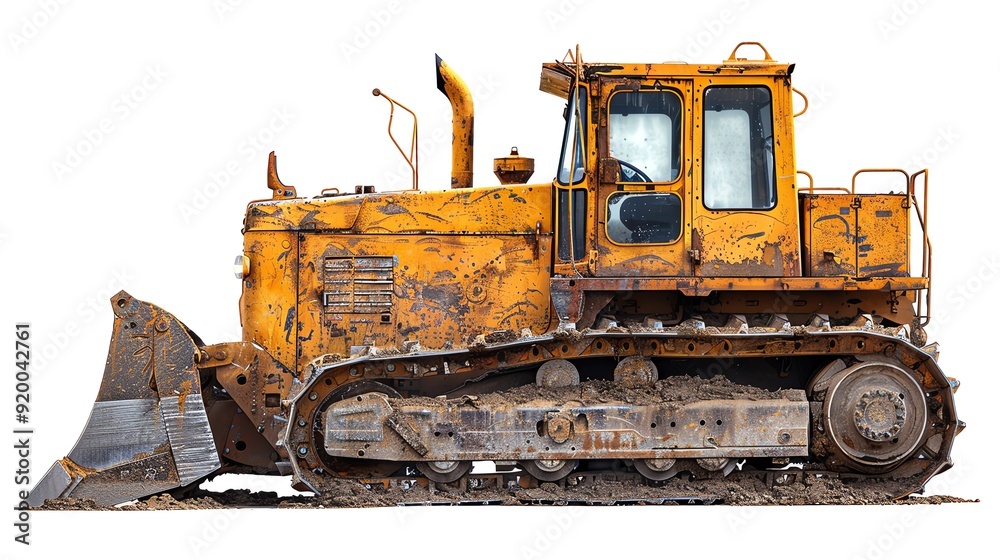 Side view of a bulldozer with a straight blade, isolated on white ...